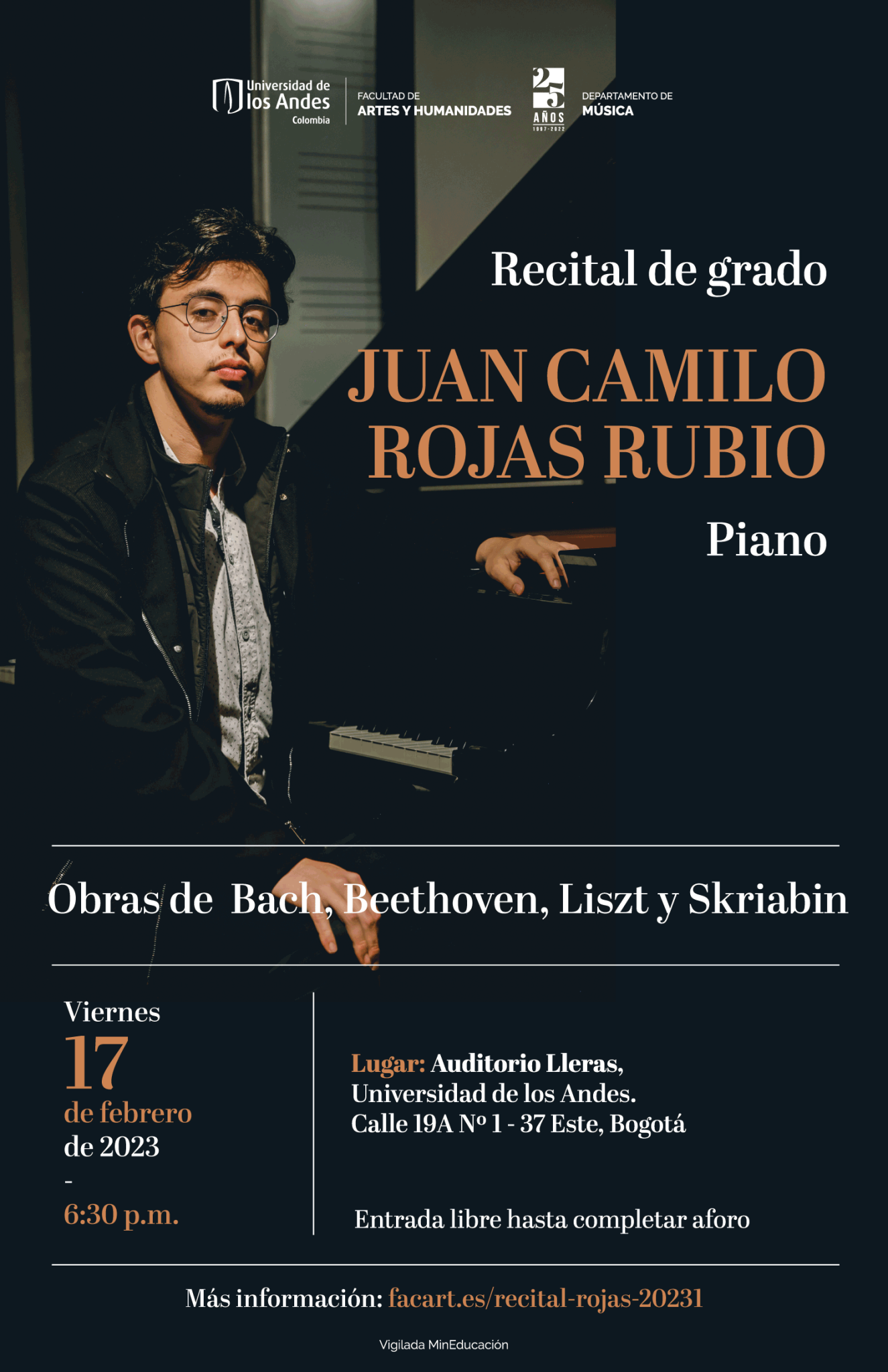 Recital de grado: Juan Camilo Rojas (piano) - Uniandes